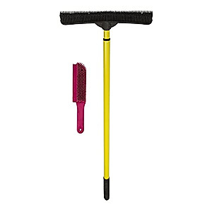 FURemover Pet Hair Removal Broom and Lint Brush Combo with Squeegee and Telescoping Handle That Extends from 3-5', Lint Brush Colors May Vary