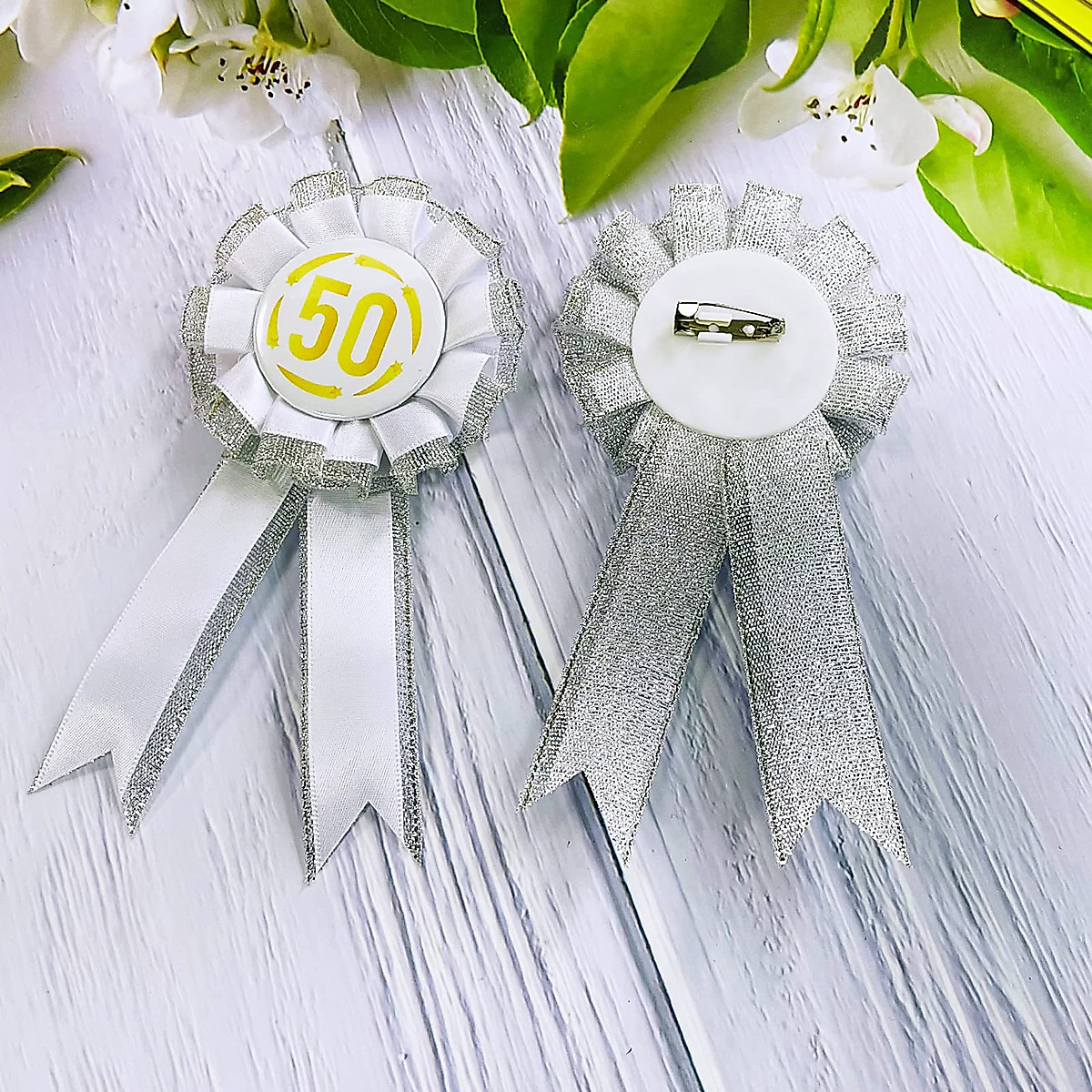 White and Gold 50th Birthday Party Accessories Tin Badge, Happy 50th Birthday Badge, Men's and Women's Birthday Party Supplies