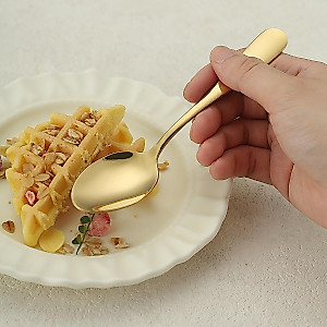 ReaNea Gold Teaspoons Set of 12, Stainless Steel Dessert Spoons, Coffee Spoon, Stirring Spoon, Latte Spoon for Home, Restaurant, Hotel, Wedding, Event, Parties