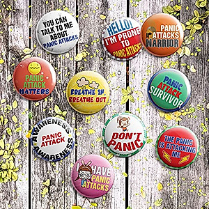 Panic Attacks Awareness Pinback Buttons (10 Pack) - Stocking Stuffers Premium Quality Gift Ideas for Children, Teens, & Adults - Corporate Giveaways & Party Favors