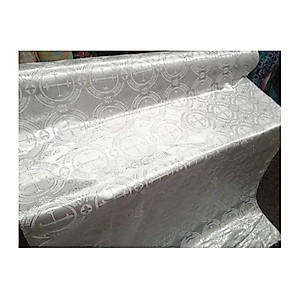 Religious Themed with Cross Heavy Brocade Fabric by The Yard, 58/60" Wide, White/Silver and Gold (White/Silver)