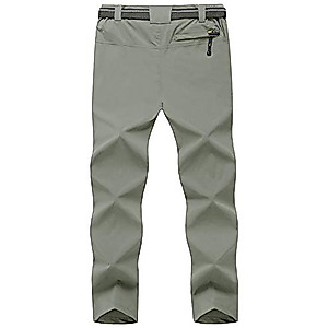 TBMPOY Men's Outdoor Lightweight Windproof Belted Quick-Dry Hiking Pants Thin Sage Green L