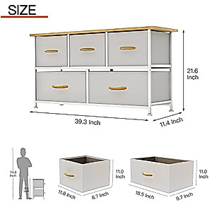 Bigroof Dresser for Kids Bedroom with 5 Drawers, Storage Drawer Organizer, Wide Chest of Drawers for Closet, Clothes Kids Baby Nursery TV Stand with Storage Drawers, Wood Board, Fabric Drawer (Maple)