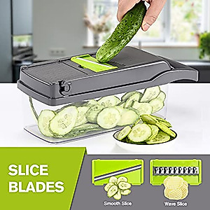 KEOUKE Vegetable Chopper Slicer Dicer - 12 -in -1 Onion Chopper Fruits Cutter Mandoline Slicer Food Chopper/Cutter with 7 Stainless Steel Blades, Adjustable Slicer & Dicer with Storage Container