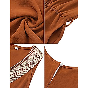 Wyeysyt Women's Sexy V Neck Romper Sleeveless 2023 Summer Fashion Casual Waist Tie Short Jumpsuit with Pocket(Caramel-XL)