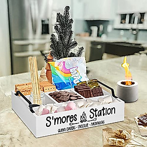 Unistyle S'Mores Station Box S'Mores Bar Holder S'Mores Tray Station for Smores Kit,S'mores Caddy Organizer for Tabletop with Glass Jar and Sticks Camping BBQ Gift