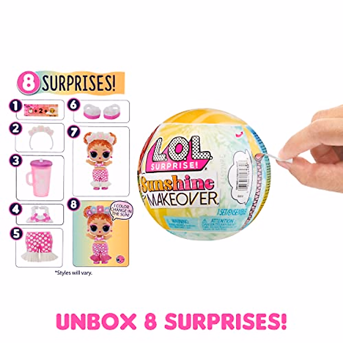 LOL Surprise Sunshine Makeover with 8 Surprises, UV Color Change, Accessories, Limited Edition Doll, Collectible Doll- Great gift for Girls age 4+