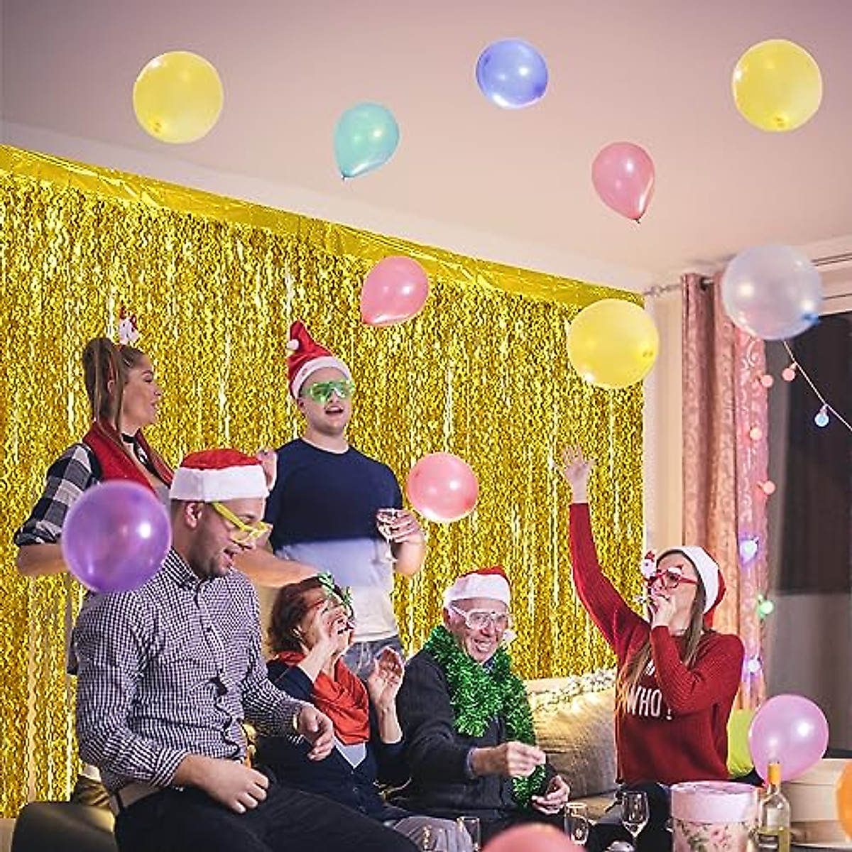 Glitter Foil Gold Foil Fringe Curtains Party Decorations ，Birthday Party Wedding and Festival Decorations， Girl Princess Bachelorette Euphoria Theme Party Decorations - 3 Packs (Golden Yellow)