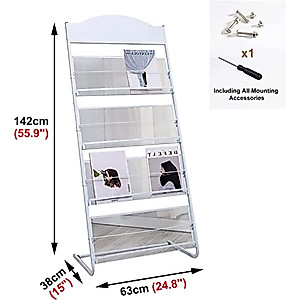 Magazine Rack Brochure Display Rack Steel Magazine Rack, Library Exhibition Hall Exhibition Literature Poster Organizer Rack 4 Tiers, Easy to Assemble (Color : White)