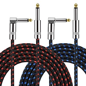 Guitar Instrument Cable 10 Foot 1/4 inch Straight to Right Angle Noise Reduction Audio Cord 6.35 mm for Electric Guitar Bass Keyboard Drum Speaker Microphone 2 Pack