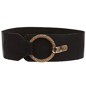 Women's 3" (75 mm) Wide High Waist Fashion Stretch Belt with Ring Hook Buckle, Black | l/xl 34"-38"