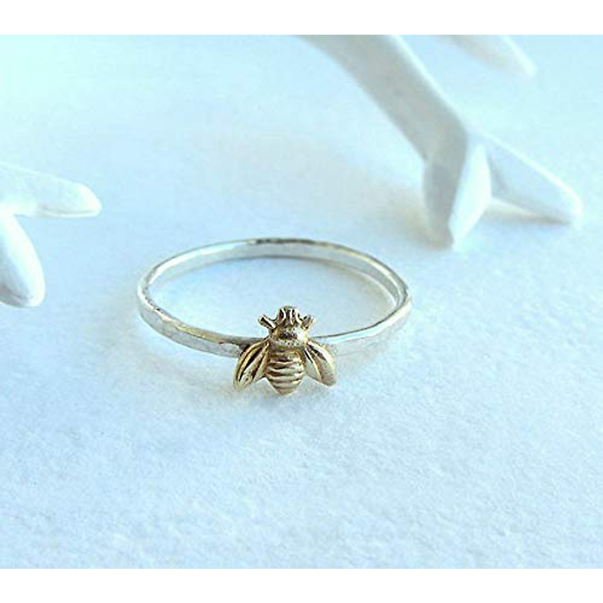 Gixaxak Cute Gold Tiny Honey Bee Ring Jewelry Wedding Band Thin Finger Ring Animal Lucky Honey Bee Knuckle Ring for Women 9