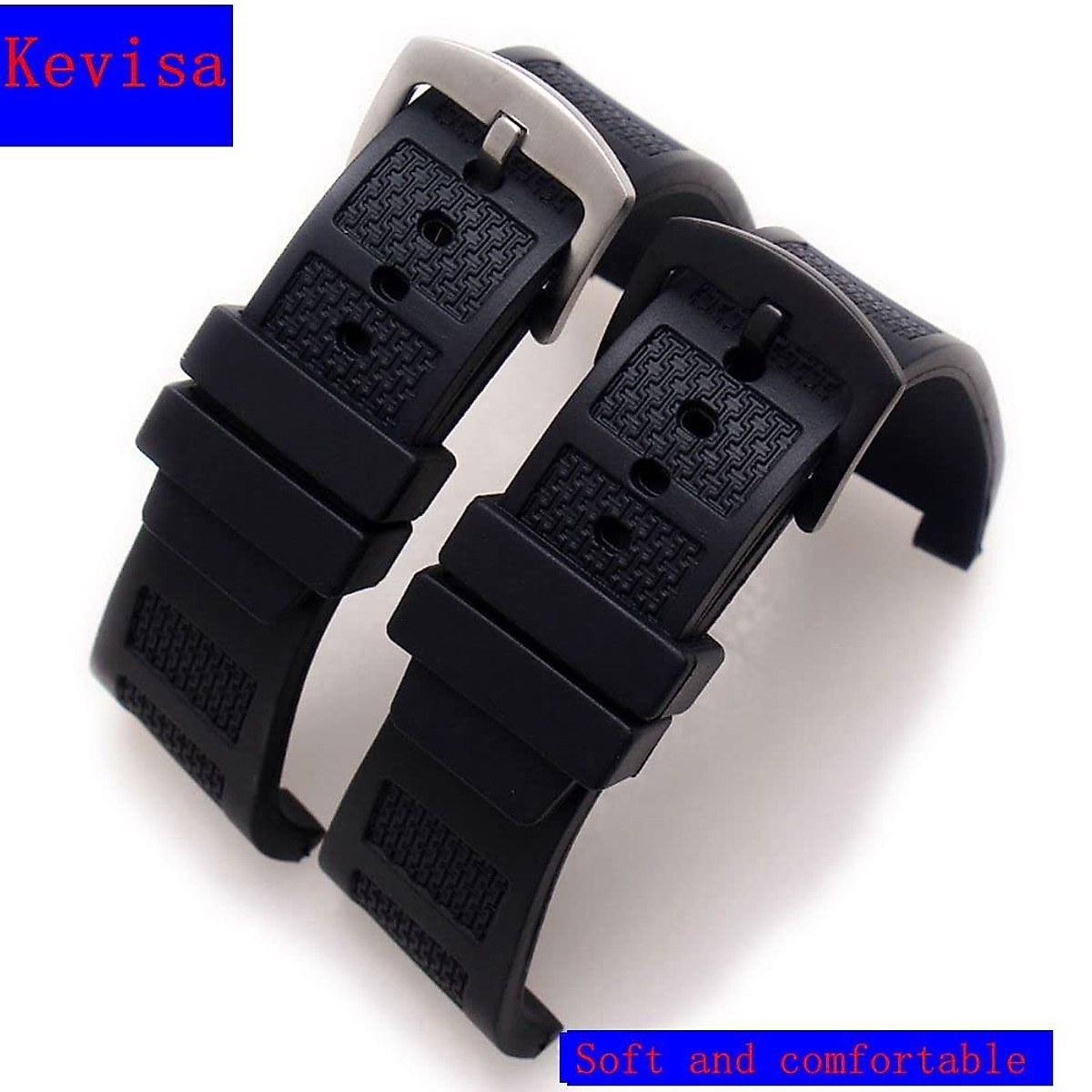 Kevisae Black Concave Lug Rubber Silicone Watch Band Strap for IWC Watch Replacement Rubber Silicone Band-IWC Watch Strap IW322503 IW323601 IW376501 (Silver buckle)