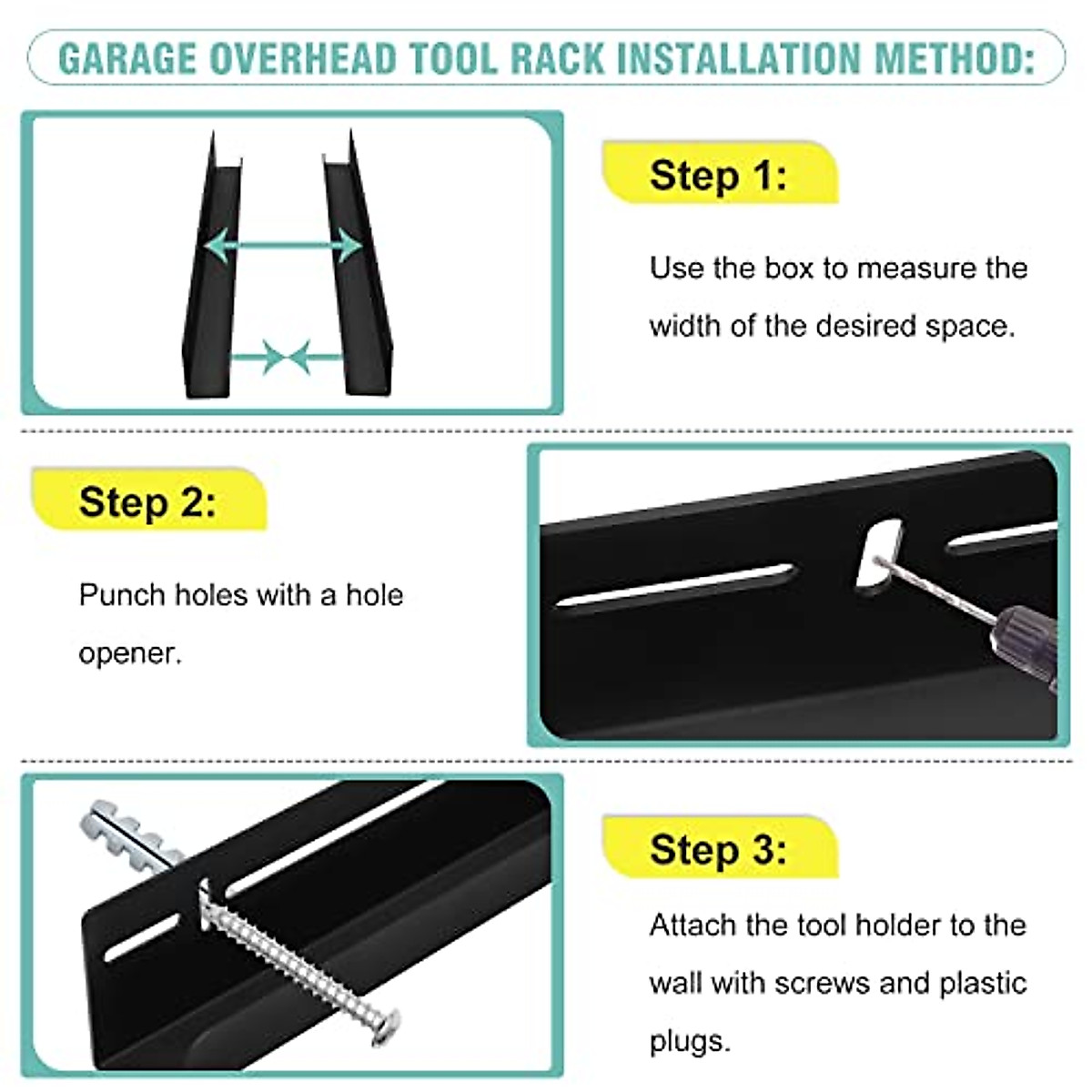 Chaoos 3-Set Overhead Bin Rack, Ceiling-Mountable Overhead Garage Storage Rack with Adjustable Width, Heavy Duty Ceiling Rail Storage Bin Racks, Garage Ceiling Storage Racks Supports Most Storage Bins