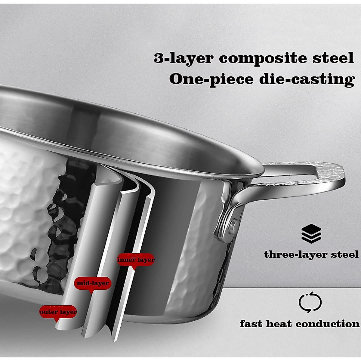 Detachable Hotpot Shabu Hot Pot - Mini Stainless Steel Hammered Chafing Dish w/Stand - Personal Stock Pot Cookware