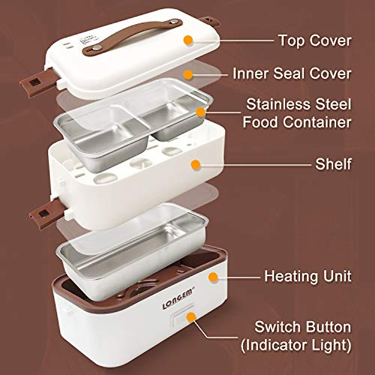Electric Lunch Box Portable Food Warmer for Home Office Work 110V Double Layers 304 Stainless Steel with Removable Compartments Food Container with Spoon (2 Layers)