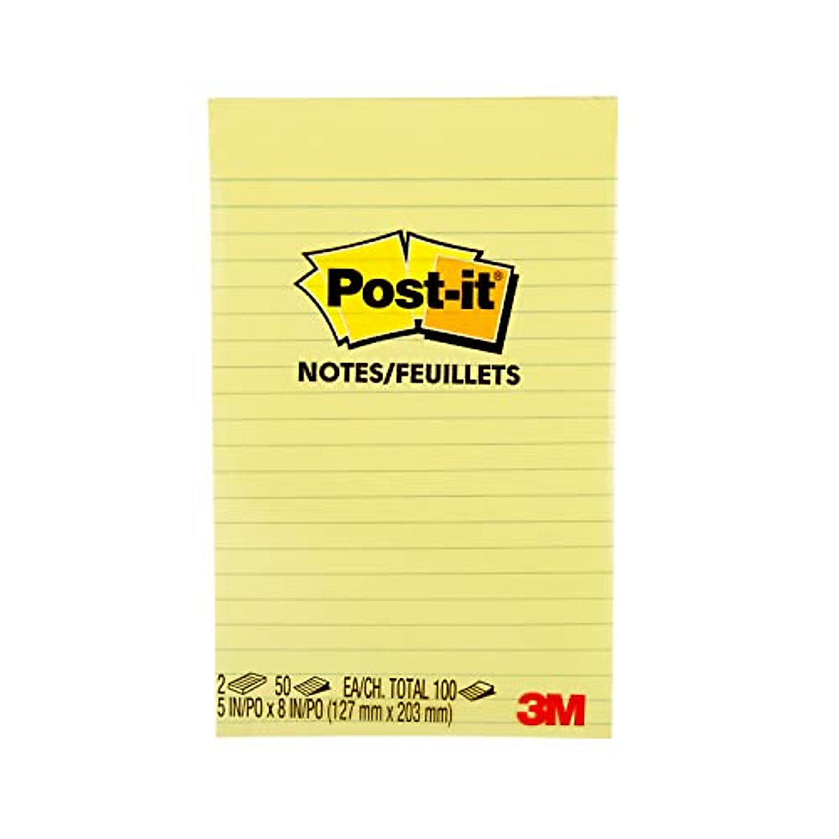 Post-it Notes, 5x8 in, 2 Pads, Canary Yellow, Lined, America's #1 Favorite Sticky Notes, Clean Removal, Recyclable (663)