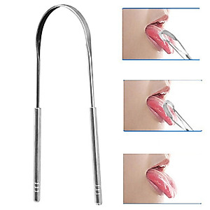 Smalibal Stainless Steel Tongue Scraper, Tongue Cleaner for Adults, Semicircle Tongue Scraper, Tongue Cleaner Cure Bad Breath, Reduce Bad Breath, Tongue Scrubber for Oral Care & Hygiene Silver