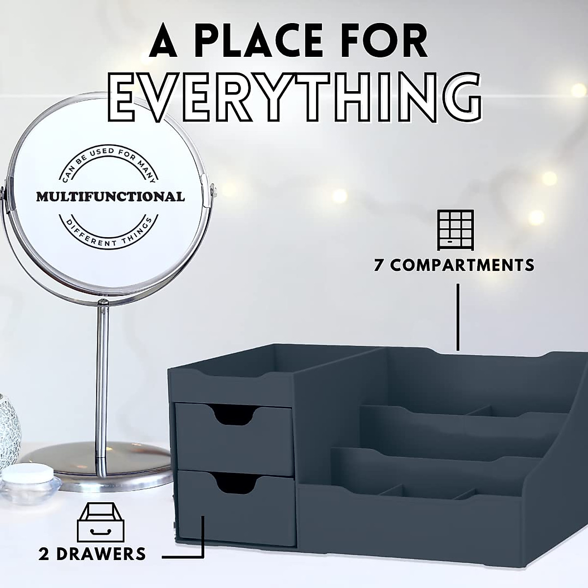 Mantello Bathroom Organizer Countertop- Make Up Organizers and Storage-, Makeup Organizer for Vanity- Black