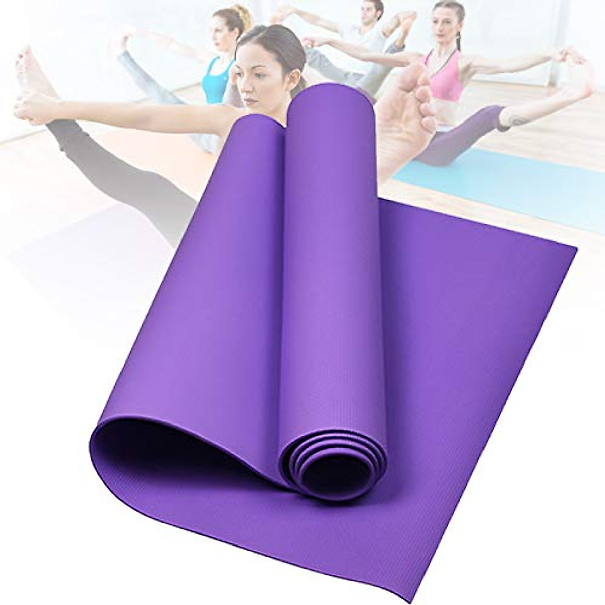 Yoga Mat, 4mm Thick Eco Friendly Non-Slip Fitness Pad, EVA Exercise Pad for Exercise Gym Pilates Glute Bridge, Lightweight Cushioned Fitness Mat Workout Mat Floor Training Exercise Mat - 173x 60cm
