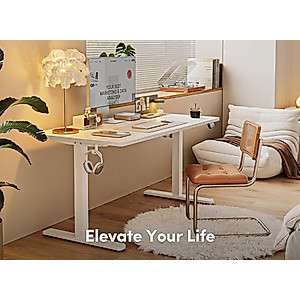 FEZIBO Electric Standing Desk, 55 x 24 Inches Height Adjustable Stand up Desk, Sit Stand Home Office Desk, Computer Desk, White