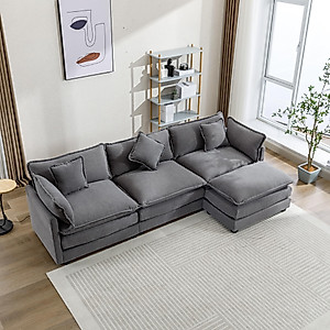 KEVINSPACE 111.4" Convertible Sectional Sofa Couch, L-Shaped Couch Modular Sofa with Reversible Chaise, Oversized Sofá Cloud Couches Modern Chenille Fabric Couches for Living Room, Apartment Gray
