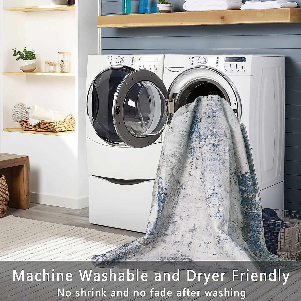 vivorug Washable Rug, Ultra Soft - 4' Round Rug, Non Slip Abstract Rug Foldable, Stain Resistant Rugs for Living Room Bedroom, Modern Fuzzy Rug (Grey/Navy, 4 Round)