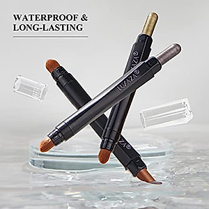LUXAZA Cream Single Eyeshadow Stick with Blending Brush, Hypoallergenic Eye Shadow Stick Makeup, Pro Waterproof & Long Lasting Eye Brightener Stick,Eyeshadow Pencil Crayon Shimmer #101