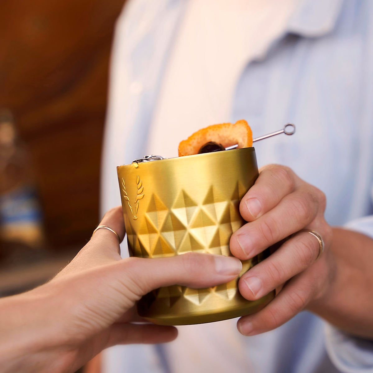 Viski Paragon Cocktail Tumbler Insulated Cocktail Cups, Insulated Rocks Tumbler Stainless Steel Whiskey Glasses with Ceramic Coating Gold 12oz Set of 1