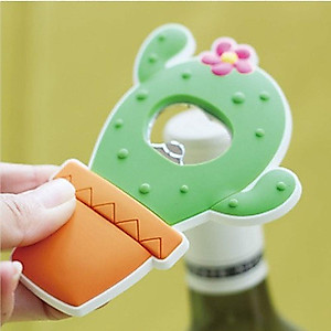 Booluee Refrigerator Magnet Silicone Metal Bottle Opener for Beer Coke Bartender Kitchen Barware Metal Novelty Cute Fun Shape, 1 Pack (Cactus)