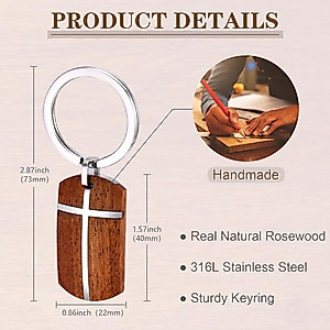Wooden Cross Keychain for Men- Hawaiian Wood Keychain Stainless Steel Ring, Mens Keychain Koa Christian Baptism Crucifix