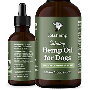 Lolahemp Calming Hemp Oil for Dogs with L-Theanine and Chamomile - Vet Formulated Natural Calming Dog Support - for Nerves, Loud Noises, Thunder, Fireworks - Promotes Relaxation - USA Made