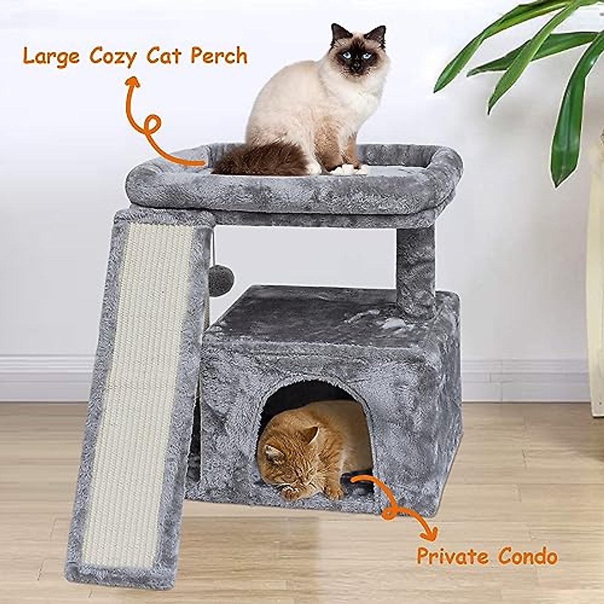 SIYIPURR Small Cat Tree for Indoor Cats，Cat Tower with Cat Scratching Post and Board，Cat House with Cat Perch for Kitten, Cat Condo,Stable Cat Stand (Light Grey)