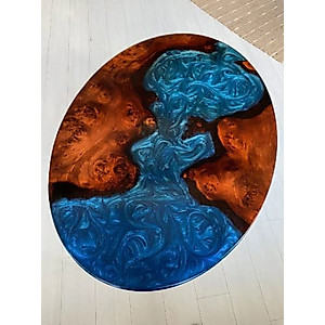 Oval Shape Epoxy Coffee Table with Blue Resin River, Custom Round Acacia Wood Side Circle, Wide Blue Resin River, Blue River Epoxy Table (18X18)