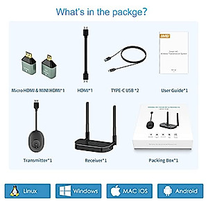 Wireless HDMI Transmitter and Receiver, HDMI Wireless, 4K/5G Wireless HDMI/VGA Transmitter and Receiver, 164FT/50M Smooth Screen Casting to Monitor/Projector/HDTV, Multi Camera Productions, Black