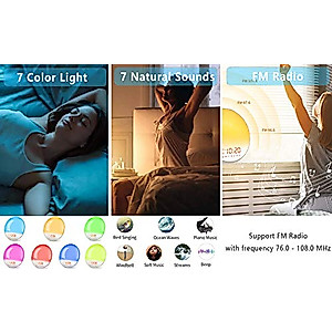 Wake Up Light Sunrise Alarm Clock for Kids, Heavy Sleepers, Bedroom, with Sunrise Simulation, Sleep Aid, Dual Alarms, FM Radio, Snooze, Nightlight, Daylight, 7 Colors, 7 Natural Sounds, Ideal for Gift