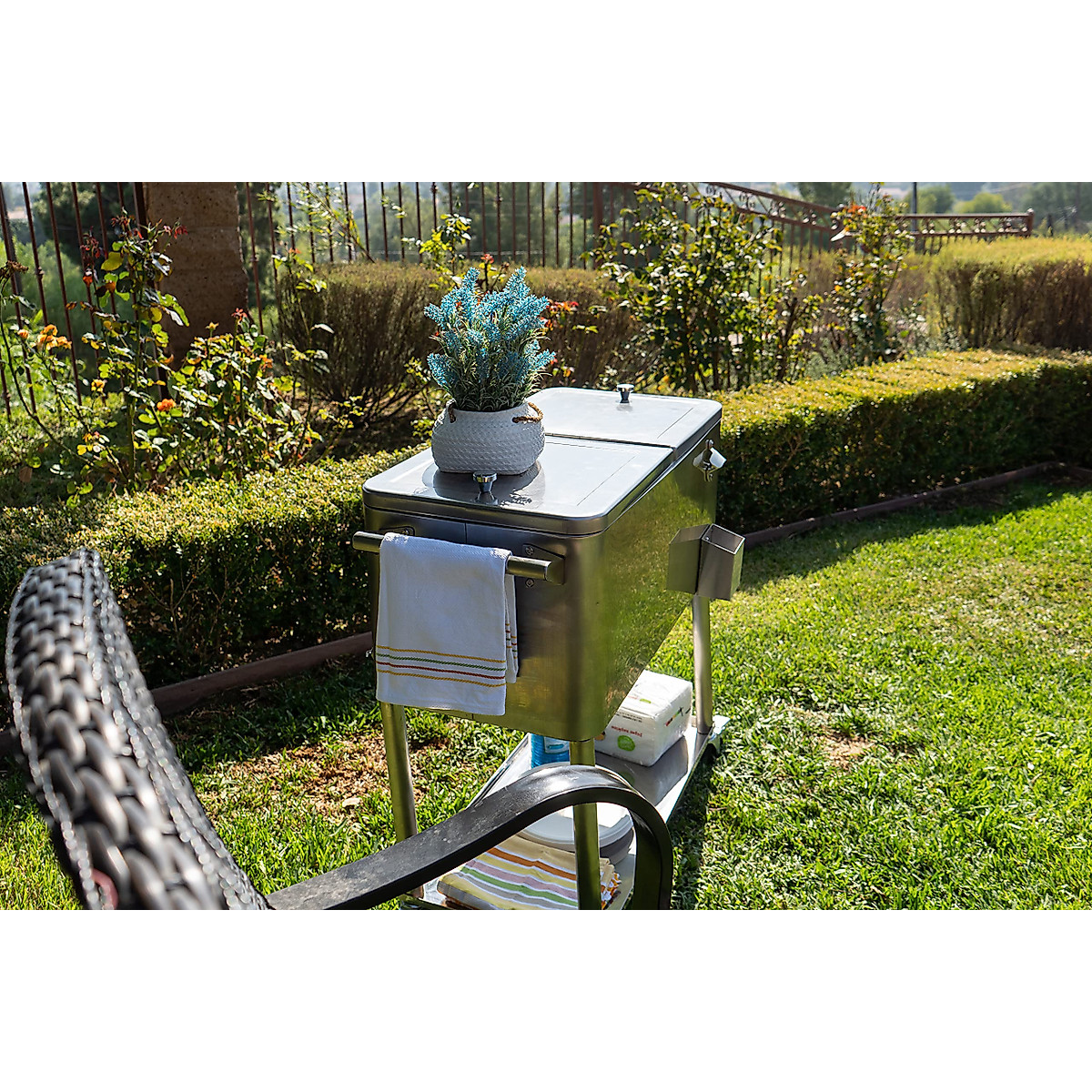 Permasteel 80-Qt Outdoor Patio Cooler with Wheels and Handles, Stainless Steel