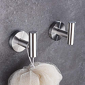 Hoooh Bathroom Towel Hook, Brushed Stainless Steel Coat/Robe Clothes Hook for Bath Kitchen Garage Wall Mounted (2 Pack), B100-BN-P2