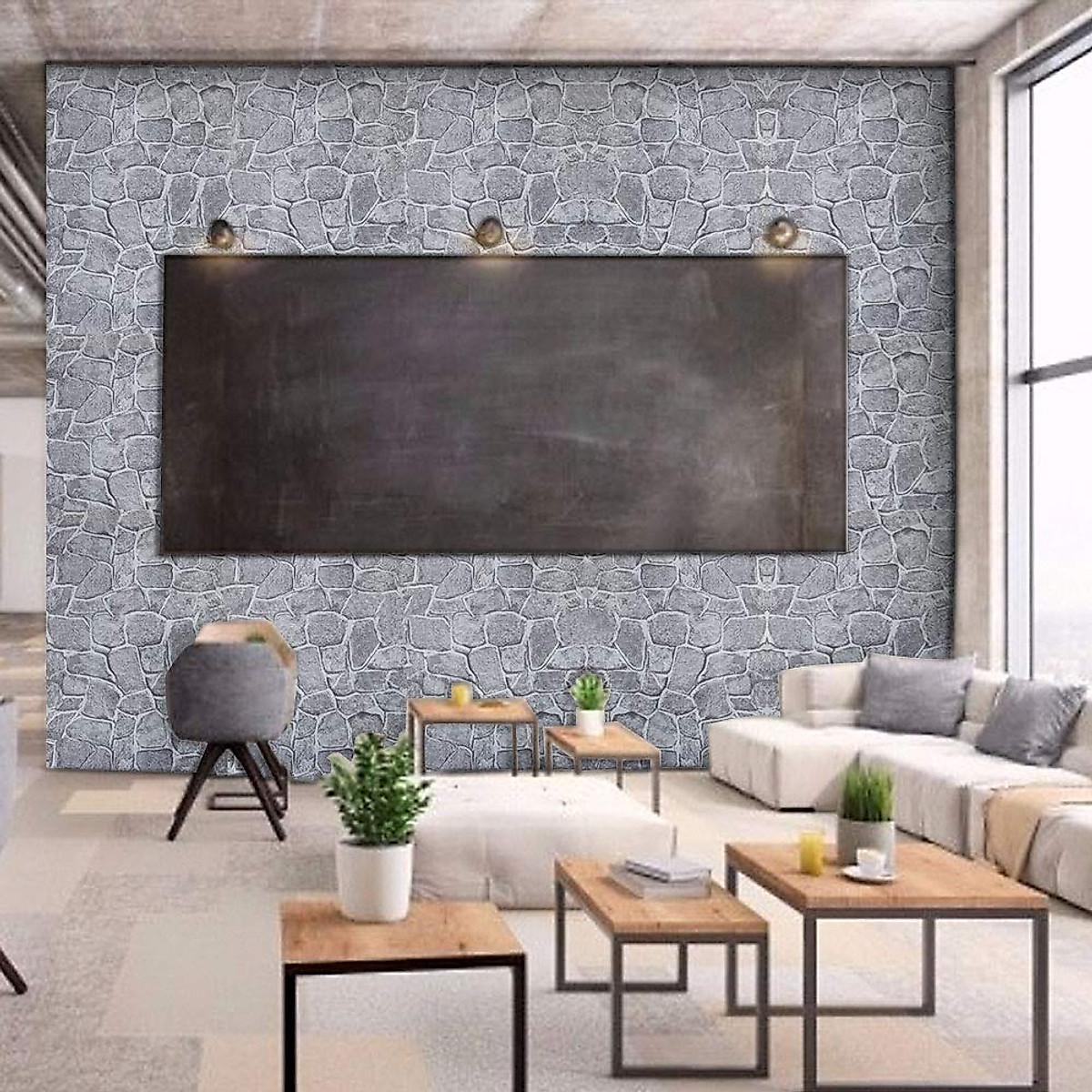 Okydoky Grey Stone Peel and Stick Wallpaper, 17.7" x 78.7", Removable Film Textured Wallpaper Self-Adhesive, Home Decor for Room Kitchen Wall Cabinet Vinyl Roll NO.101-2