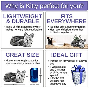 Cat Planter, Outdoor/indoor Planter for Succulents, Cat Grass. 7.7 inch Planter Pot with Drainage Hole, Ideal Gifts for Cat Lovers or Housewarming Gift