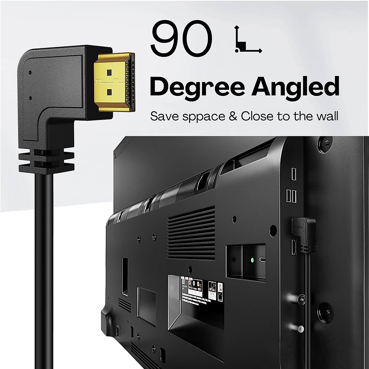 TNP HDMI Cable Left Angle 90 Degree (15FT) - High Speed HDMI 2.0 Cord, Supports UHD 4K 60hz 2K 2160p Full HD 1080p Quad HD 1440p 3D ARC/eARC Ethernet for Xbox One X/S PS4 Pro/Slim & Apple TV 4K