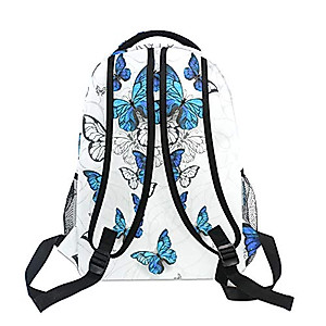 Blue White Butterfly Laptop Backpack, Travel Computer Bag for Women & Men, College School Bookbag Backpack for Students(m)