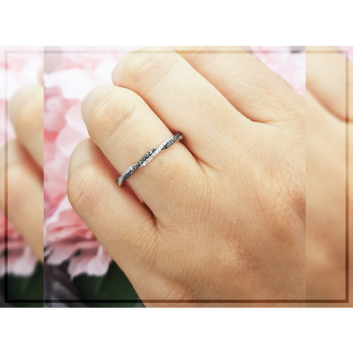 Dazzlingrock Collection 0.25 Cttw Round Black & White Diamond Swirl Stackable Ring for Women in 14K Solid White Gold, Size 7