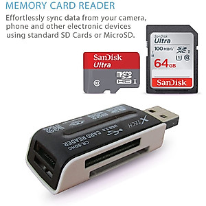 HeroFiber SanDisk 64GB Ultra Class 10 SDXC UHS-I Memory Card + Card Reader for Canon EOS Rebel T7i T7 T6i T6S T6 T5i T5 T3i SL3 SL2 SL1 EOS 90D 80D 77D 70D 60D M50 RP M6 Mark II M200 DSLR Cameras, White (111)
