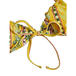 WDIRARA Women's Floral Print Tie Side Swimwear Straps Bikini Sets Swimsuits Yellow Floral M