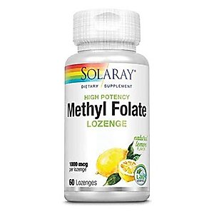 SOLARAY Methyl Folate w/ No Sugar, Lozenge, Lemon (Btl-Plastic) 1000mcg | 60ct