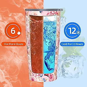 Yaxongx 20oz Tumbler Roses Design Double Wall Vacuum Insulated Coffee Mug with Lid and Metal Straw Brush Reusable Stainless Steel Water Bottle Travel Cup Gifts for Car Ice Drinks Hot Beverage