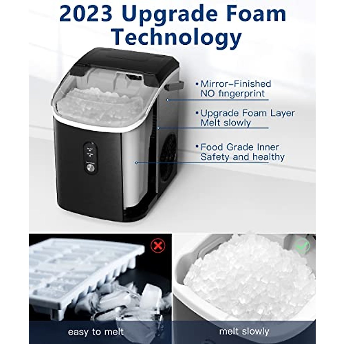 Kndko Nugget Ice Maker with Handle,33lbs/Day, Produce a Basket in 1.5 Hour, Self-Cleaning, One-Click Design, Compact Ice Maker Nugget with Chewy Ice for Home Bar Party,Black