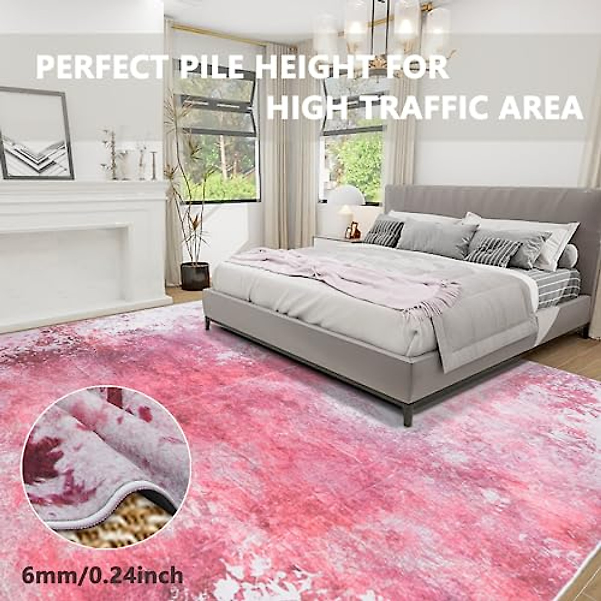 auruge 8x10 Area Rugs Abstract Living Room Rug Blush Pink Carpet Accent Rug Foldable Cozy & Fluffy Rugs with Anti-Slip Backing,Non Shedding & Machine Washable Area Rugs for Bedroom Dining Room Office