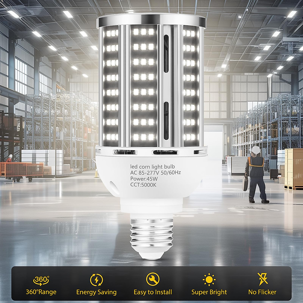 45W 2 pack LED Corn Light Bulb,400W Equivalent 5000K Commercial Grade Daylight E26/E39 6000LM Medium Mogul Base LED Lamp,Large Area Lights For Outdoor Indoor Garage Warehouse street Factory Bay Light